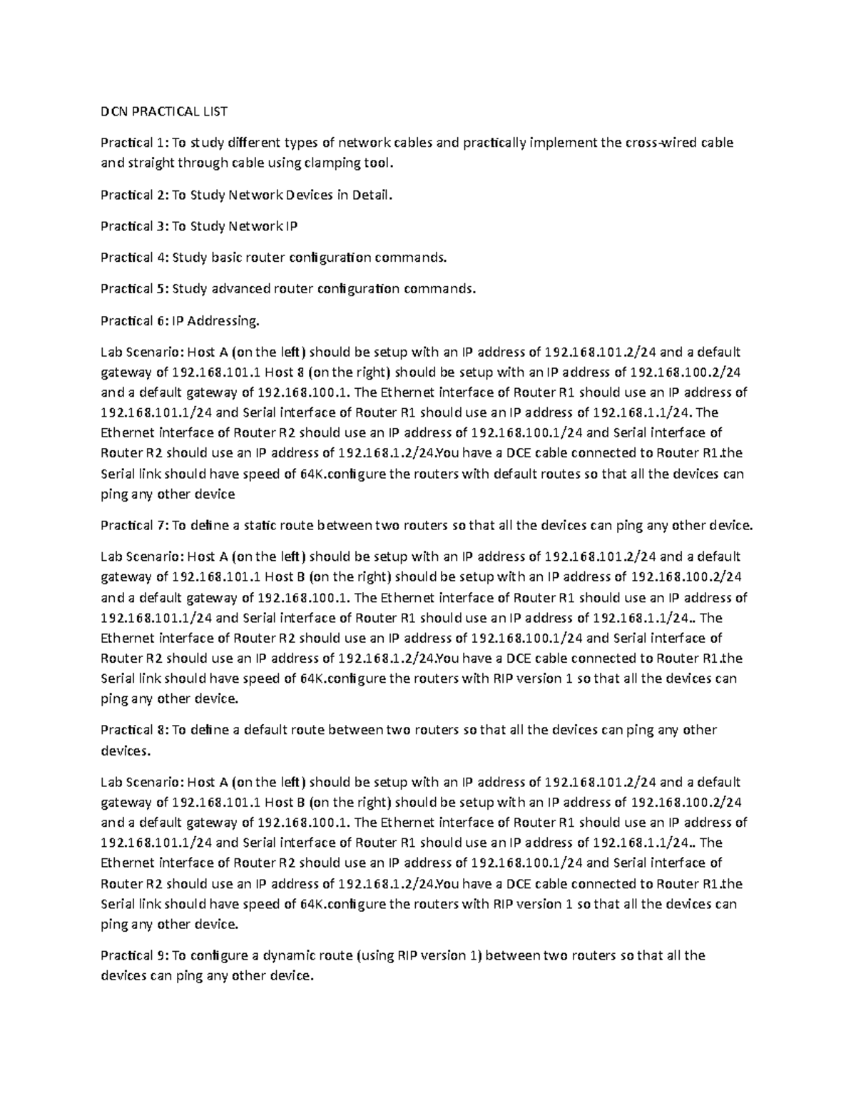 DCN Practical LIST - DCN PRACTICAL LIST Practical 1: To study different ...