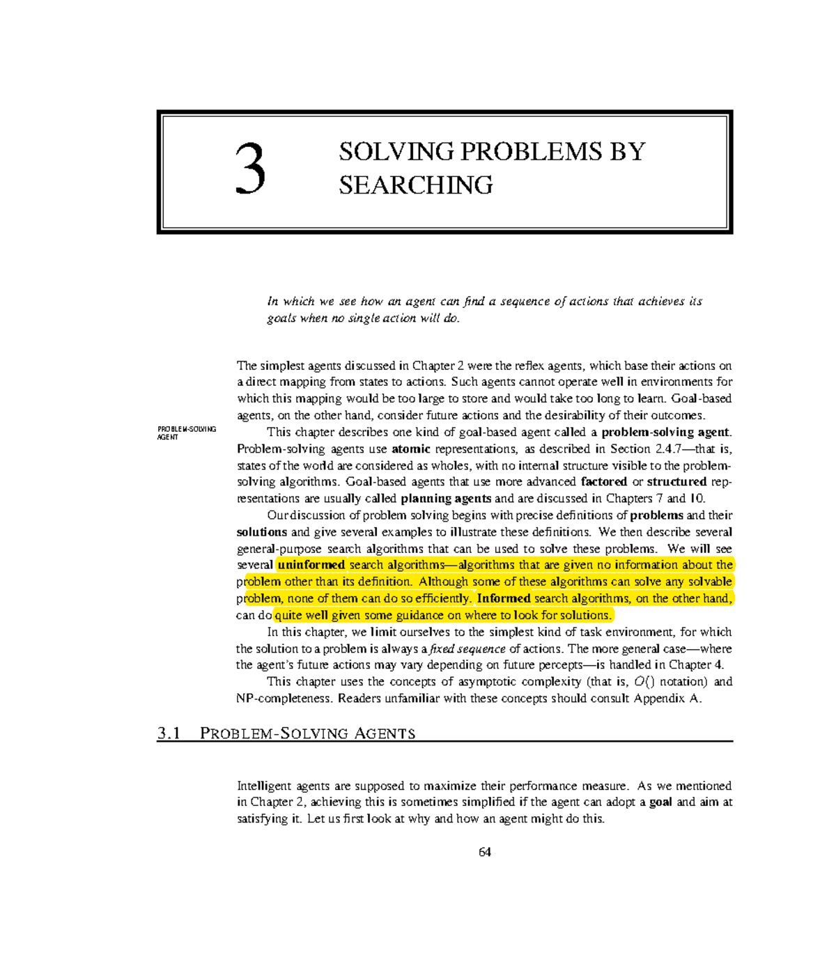 TYCS AI unit 1 Chapt 3 - 3 SOLVING PROBLEMS BY SEARCHING In which we see how an agent can find a ...