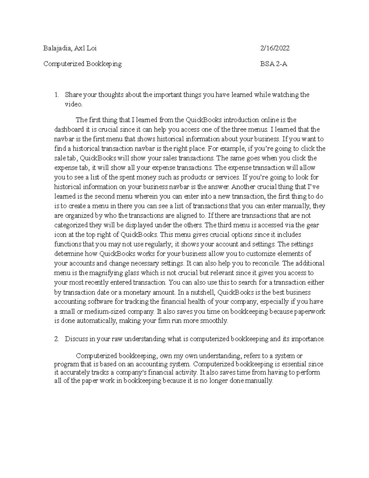 Computerized Bookkeeping - Balajadia, Axl Loi 2/16/ Computerized ... Computerized Bookkeeping - Balajadia, Axl Loi 2/16/ Computerized ...