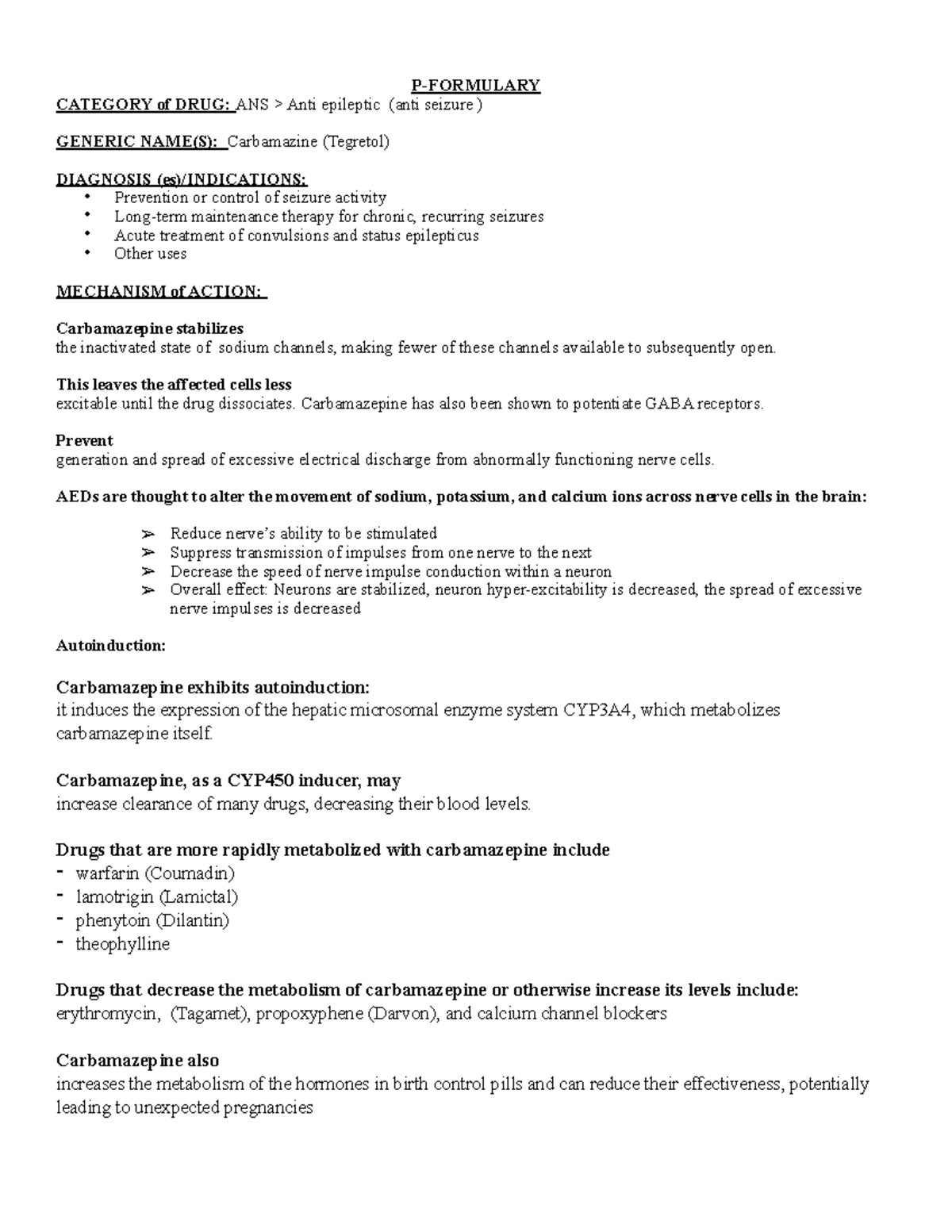 Summary - Document 1 Different Topics Covered - P-FORMULARY CATEGORY of ...
