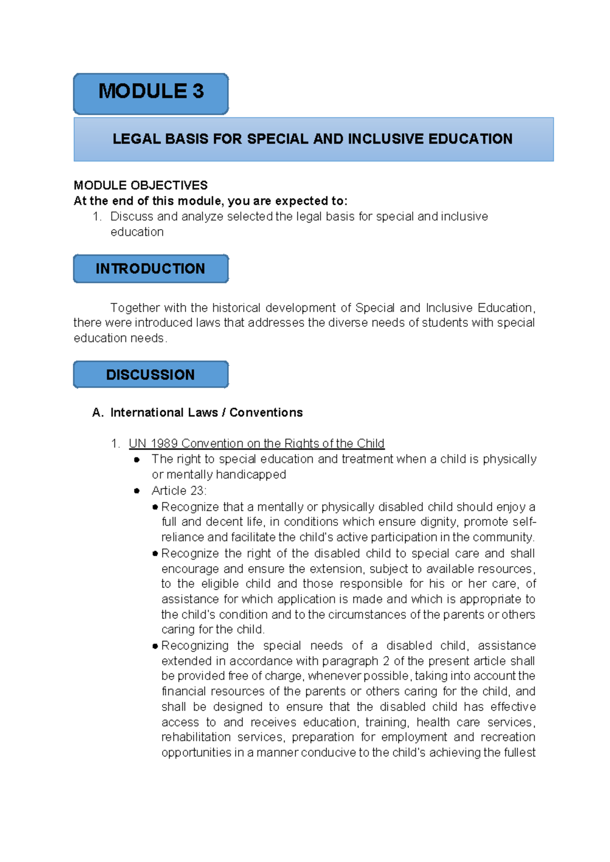 Module 3 Legal Bases of Special and Inclusive Education - MODULE ...