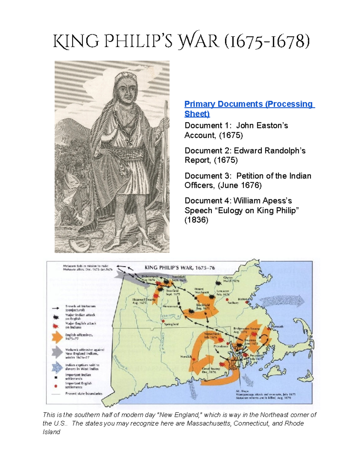 Copy of King Philip’s War, Primary Documents - King Philip’s War (1675 ...