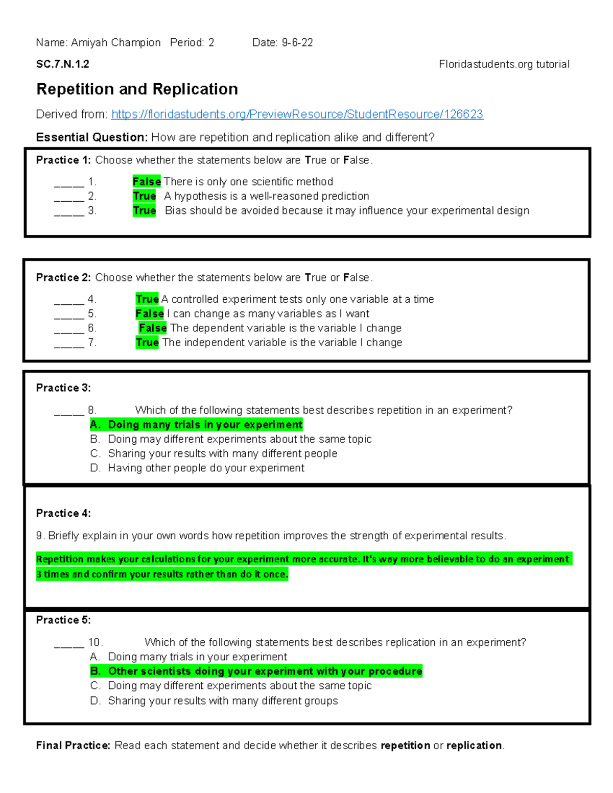 Copy of Repetition and Replication - Name: Amiyah Champion Period: 2 ...
