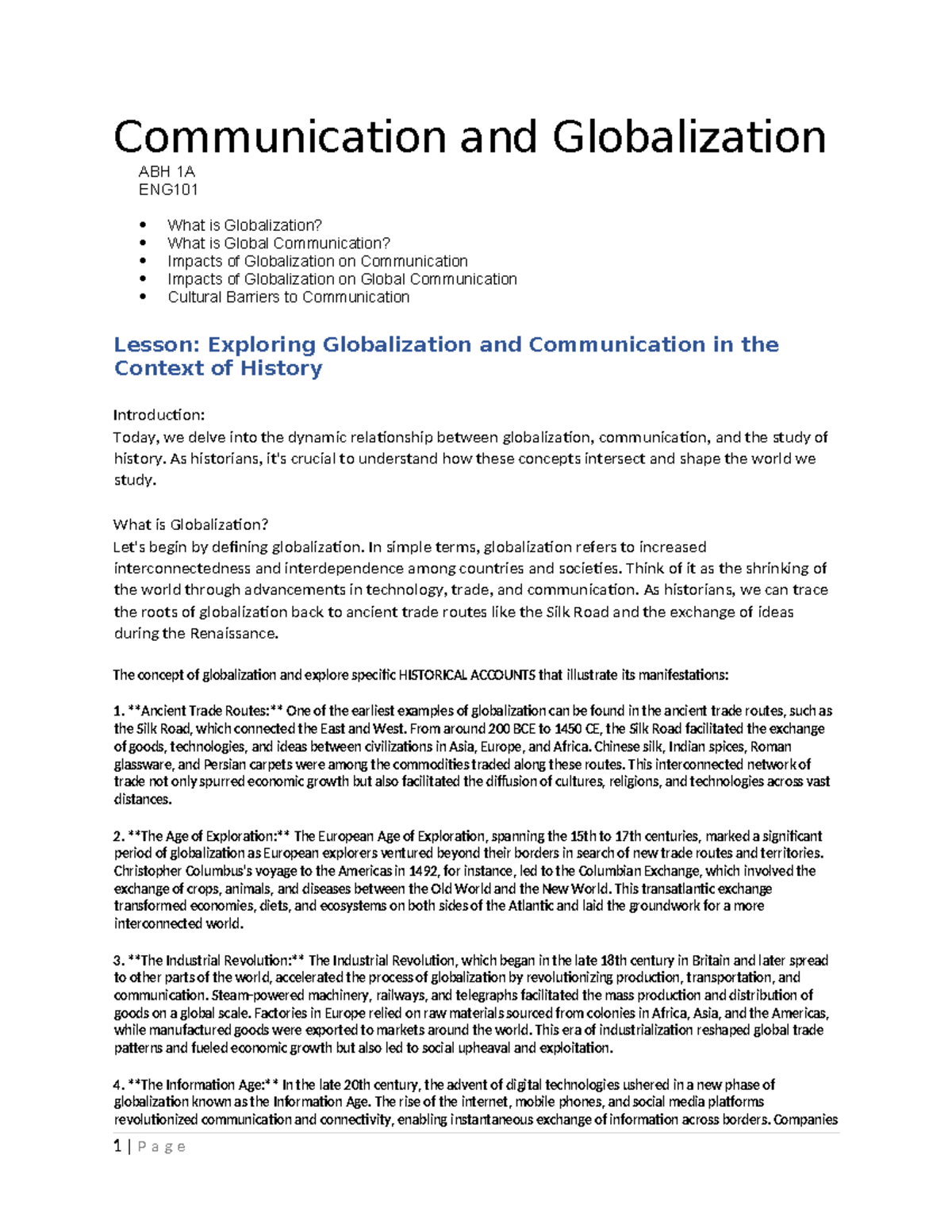 ENG101 Communication-and-Globalization-lecture - Communication and ...