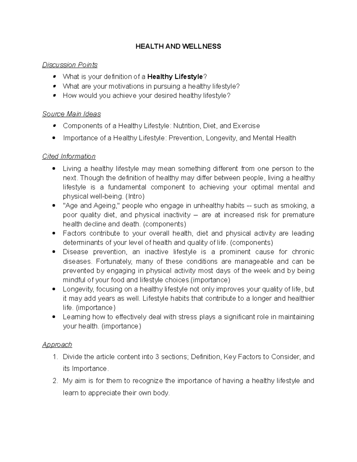 Health AND Wellness - Lecture notes 7 - HEALTH AND WELLNESS Discussion ...