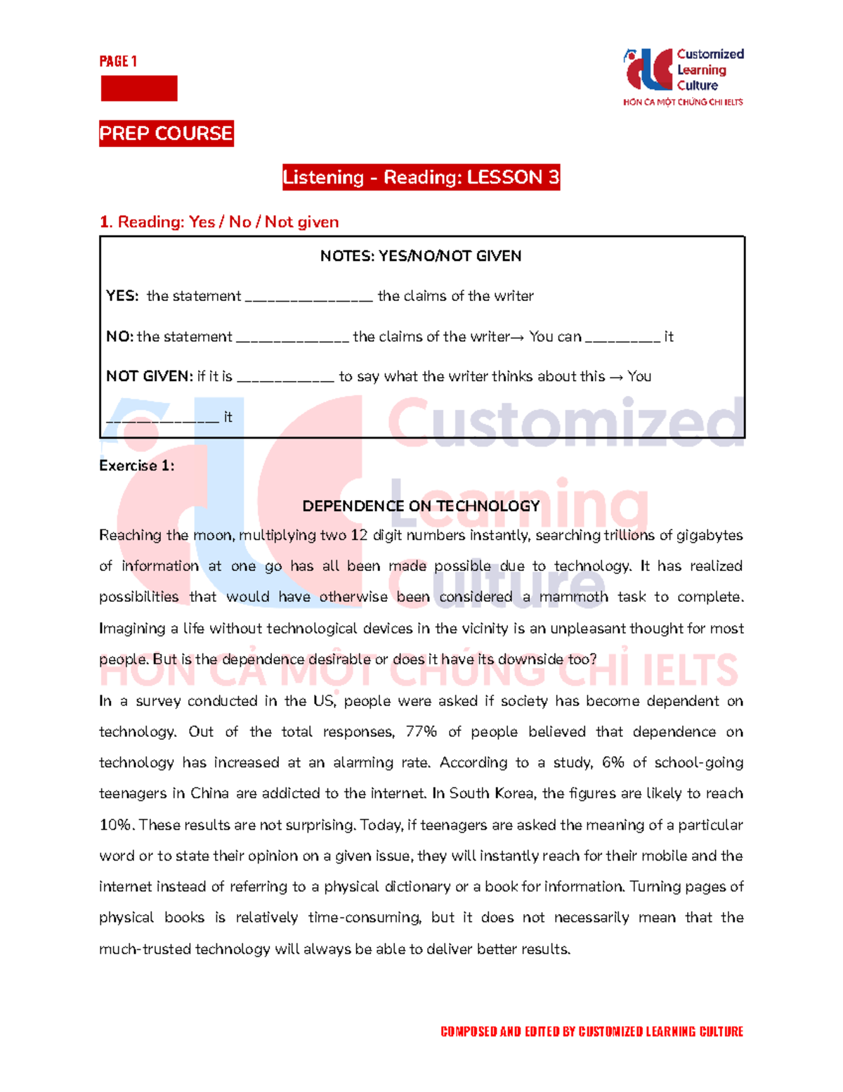 Lesson 3 Handout Prep Lis Read - PREP COURSE Listening - Reading ...