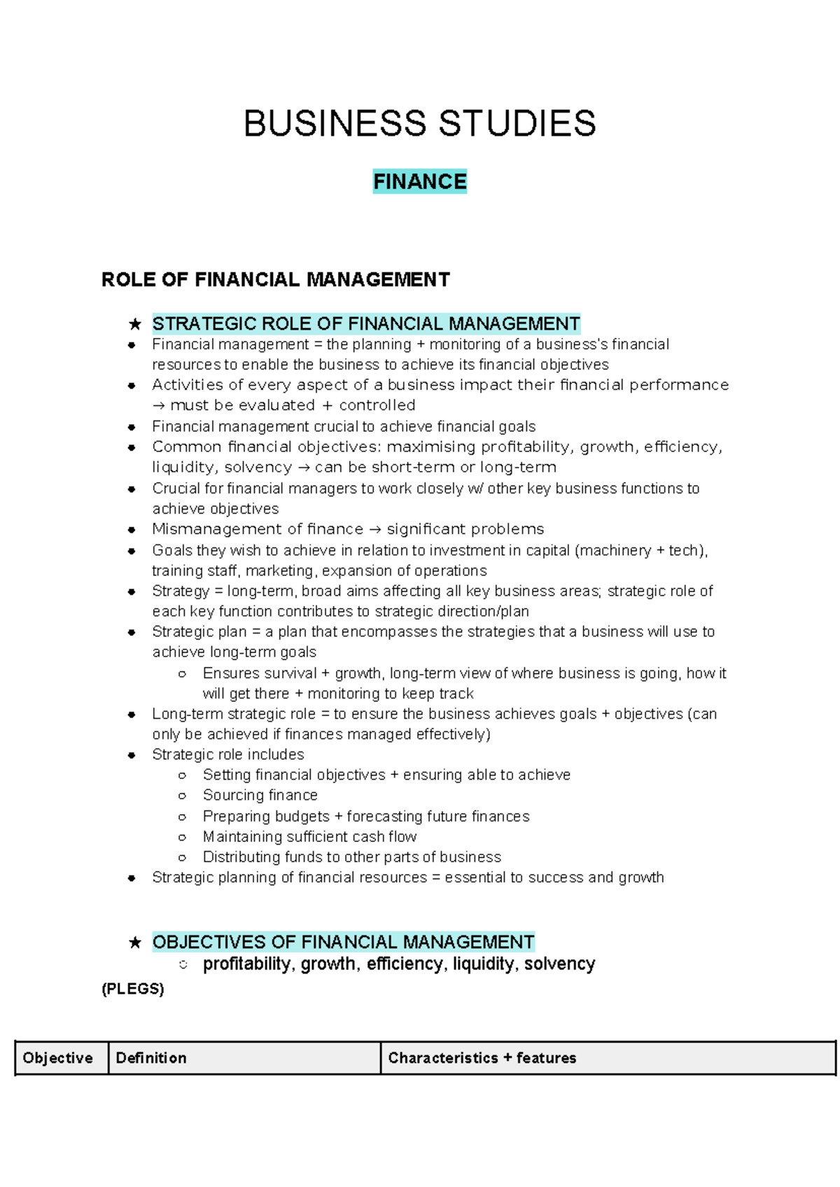 HSC BAND 6 BUSINESS STUDIES FINANCE NOTES - BUSINESS STUDIES FINANCE ...