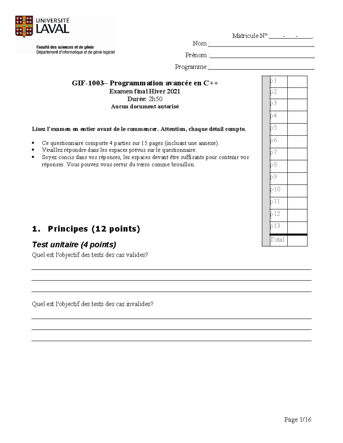 2021H examen Final GIF-1003 - Matricule N°: -. Nom :. Prénom ...