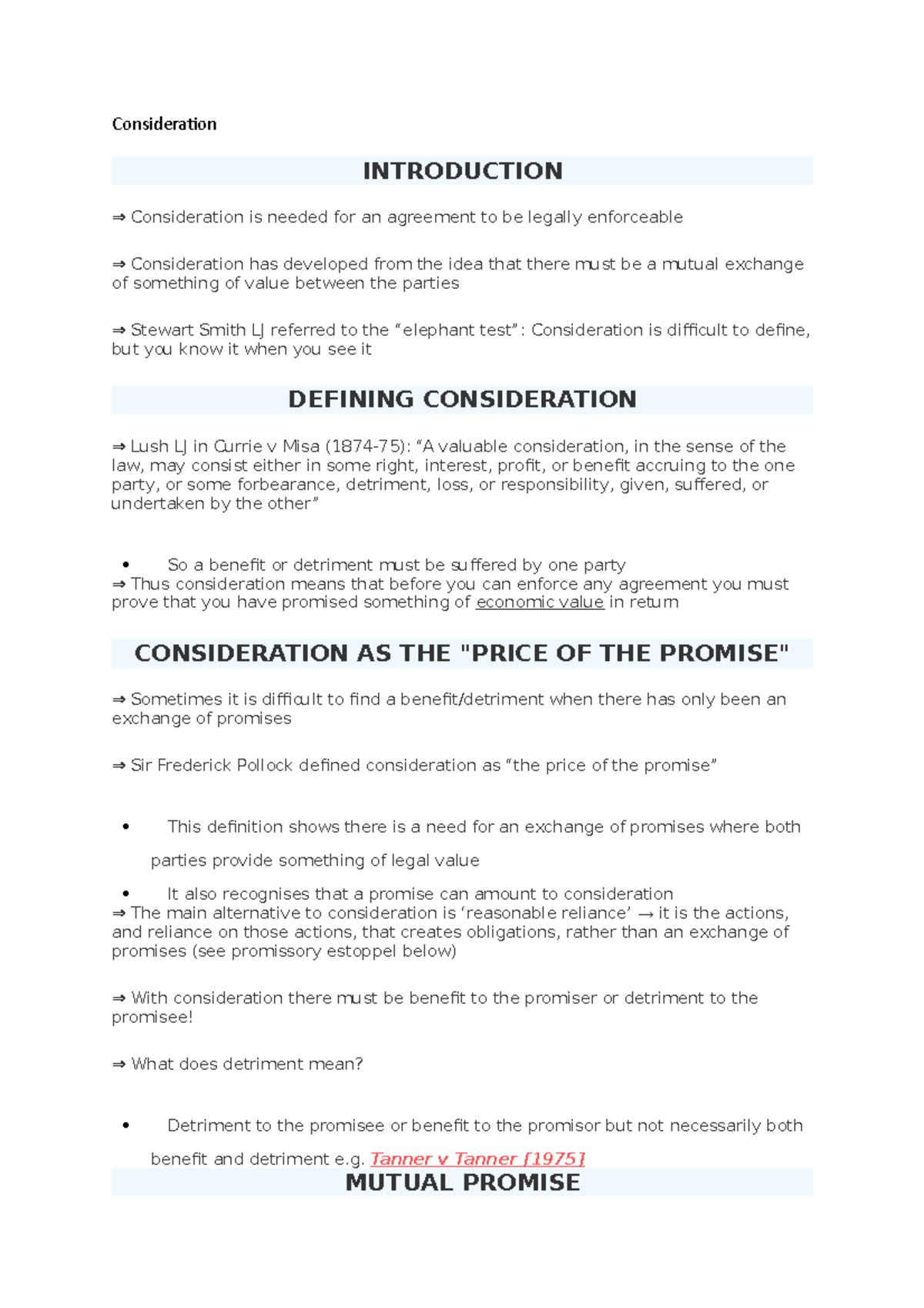 Contract 5-Consideration - Consideration INTRODUCTION ⇒ Consideration ...