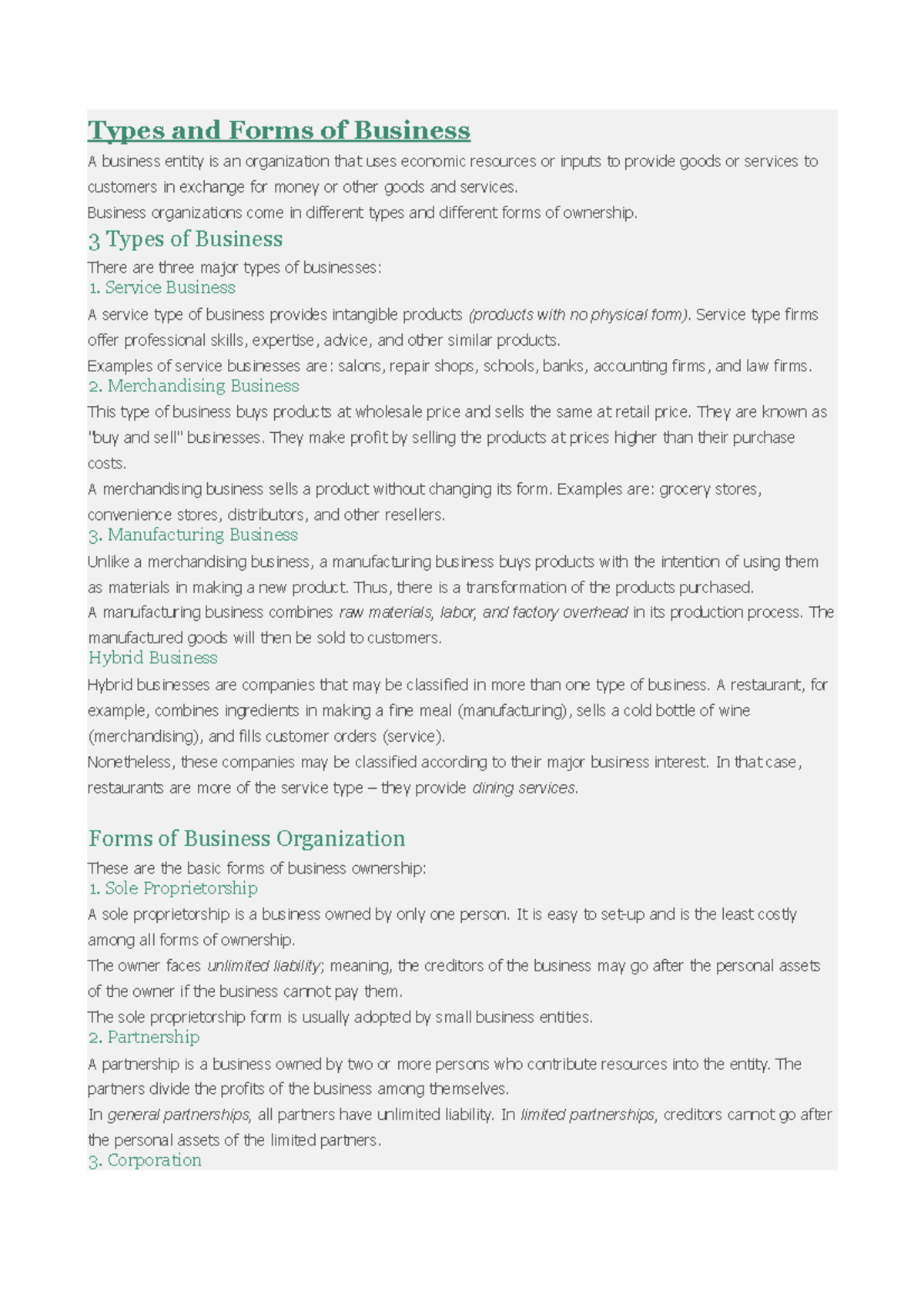 Types and Forms of Business - Business organizations come in different ...