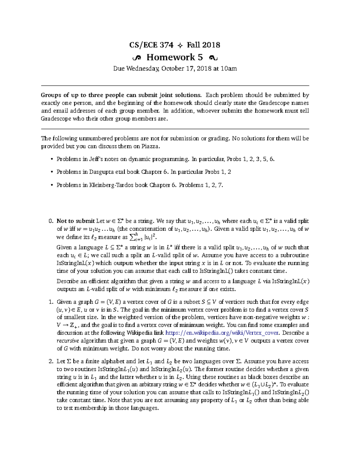 Homework 5 from Fall 2018 - CS/ECE 374 ] Fall 2018 Y Homework 5 Z Due ...