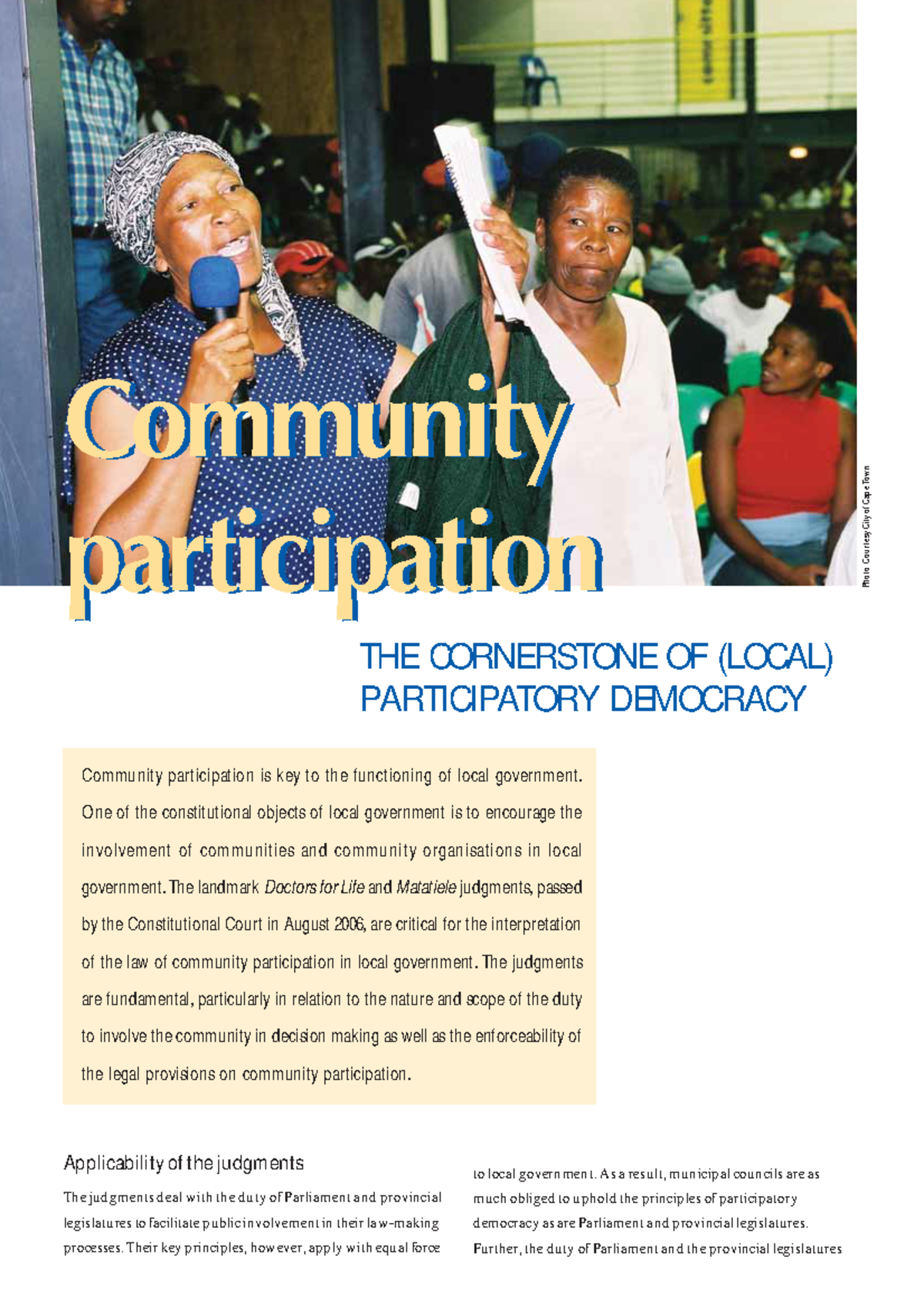 Community participation the cornerstone of (local) participatory ...