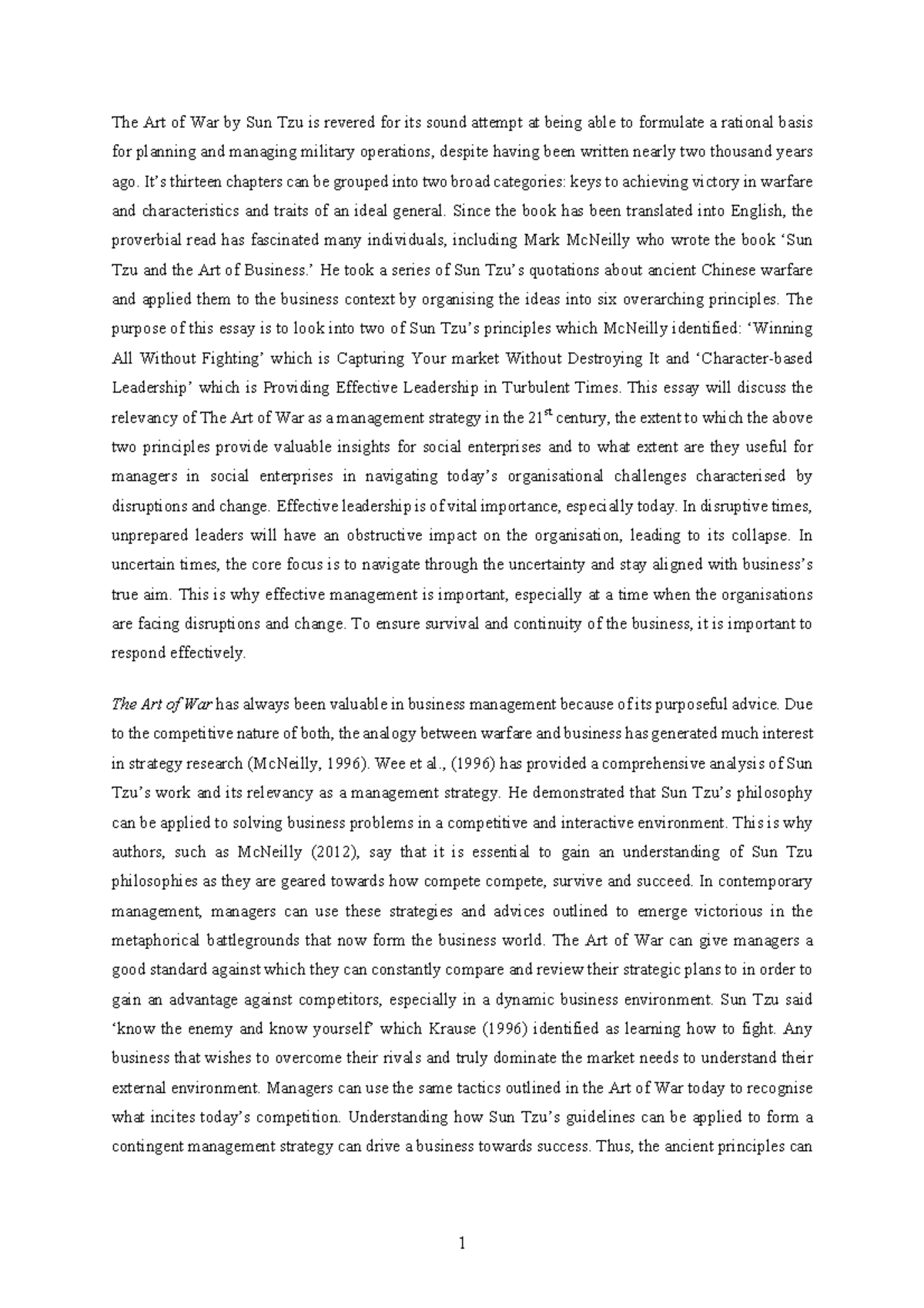 Academic Essay (final) - The Art of War by Sun Tzu is revered for its ...