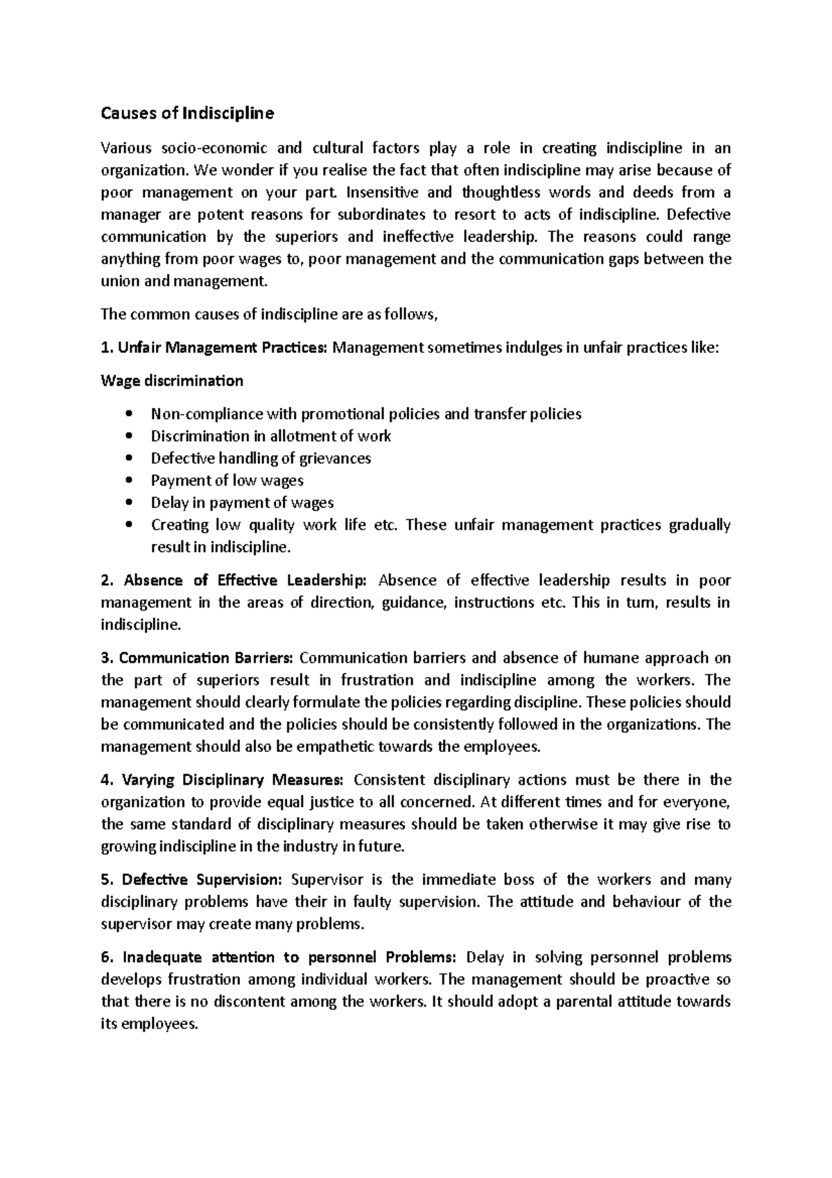 Causes of Indiscipline - Causes of Indiscipline Various socio-economic ...