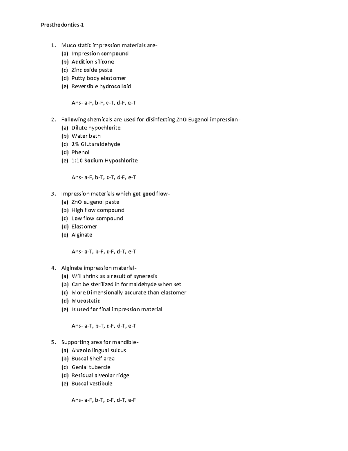 MT-3 (Prostho-1) - Practical type questions - Muco static impression ...