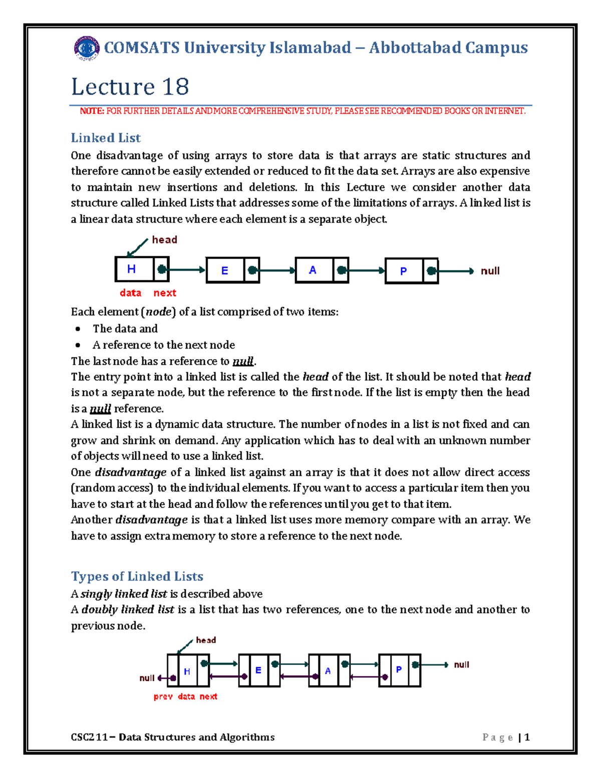 Lecture 18 - with full detail - Lecture 18 NOTE: FOR FURTHER DETAILS ...