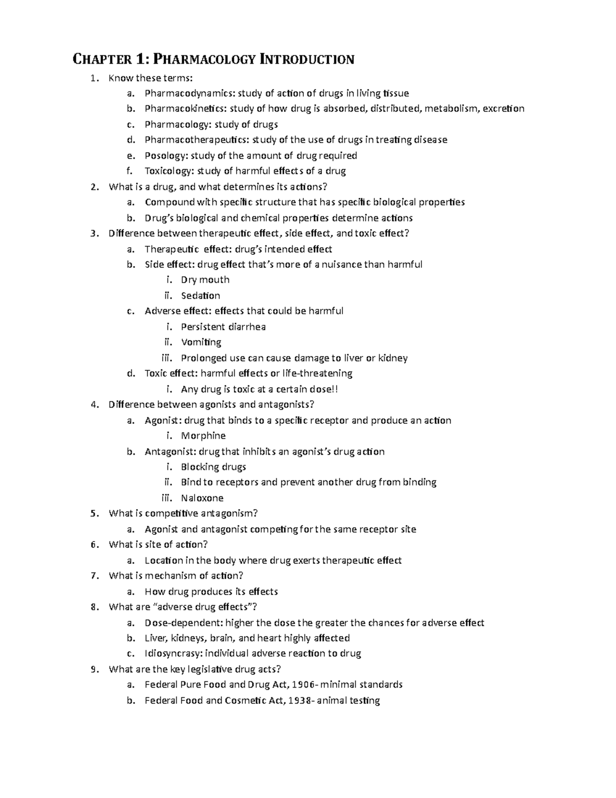 Pharmacology Exam 1 Review Notes - CHAPTER 1: PHARMACOLOGY INTRODUCTION ...