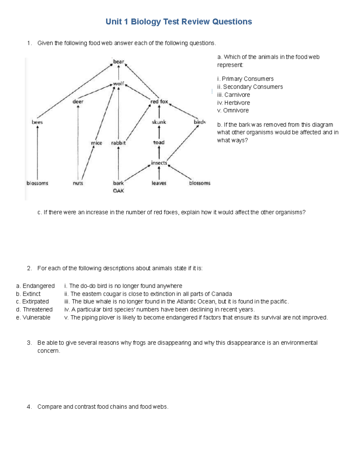 Biology Test Review Package Answer - Unit 1 Biology Test Review ...