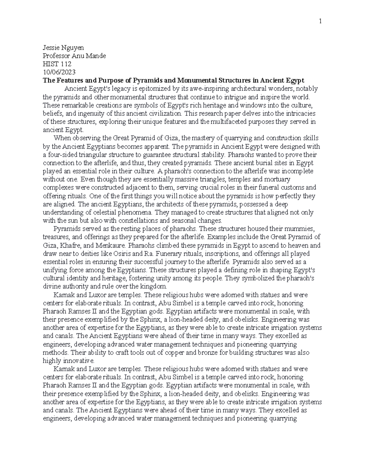 Essay 1 HIST112 - hehe - 1 Jessie Nguyen Professor Anu Mande HIST 112 ...