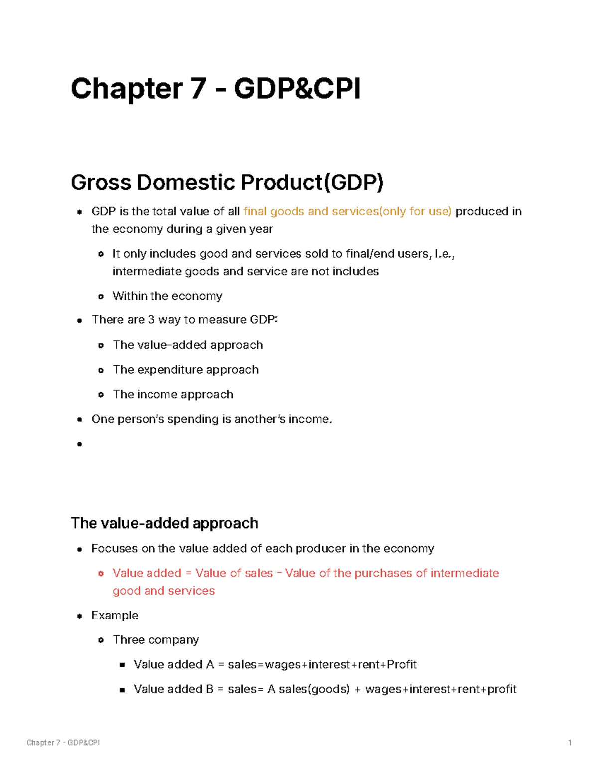 Chapter 7 - Gdp cpi - Chapter 7 - GDP&CPI Gross Domestic Product(GDP) GDP is the total value of ...