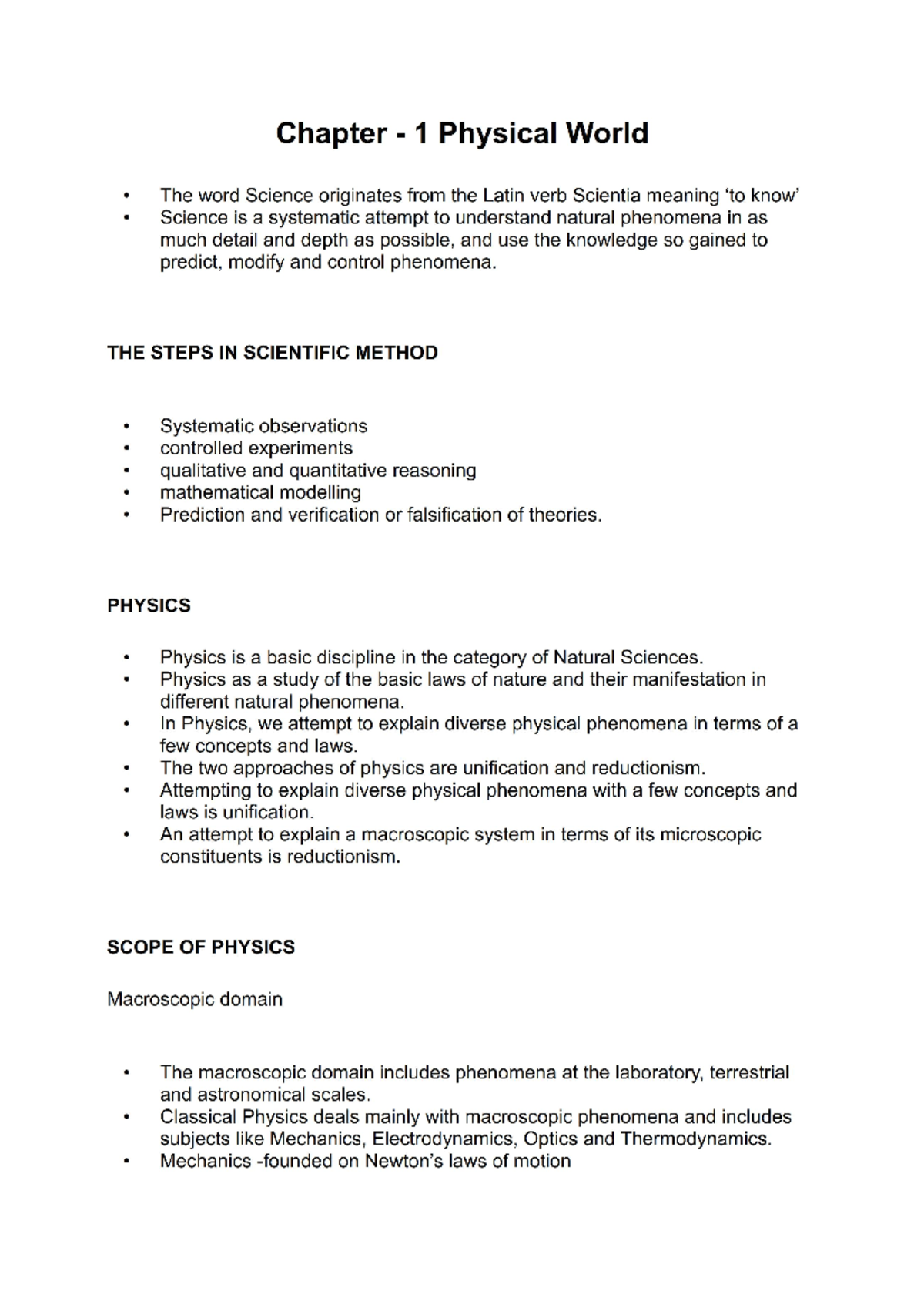 01- Physical World - Good notes - Chapter 1 Physical World The word ...