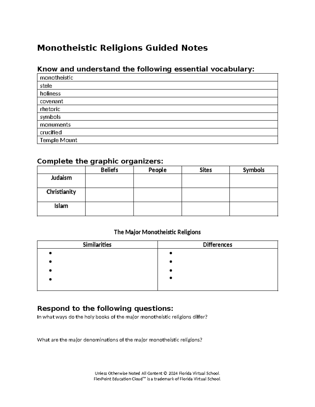 Monotheistic religions guided notes - Monotheistic Religions Guided ...