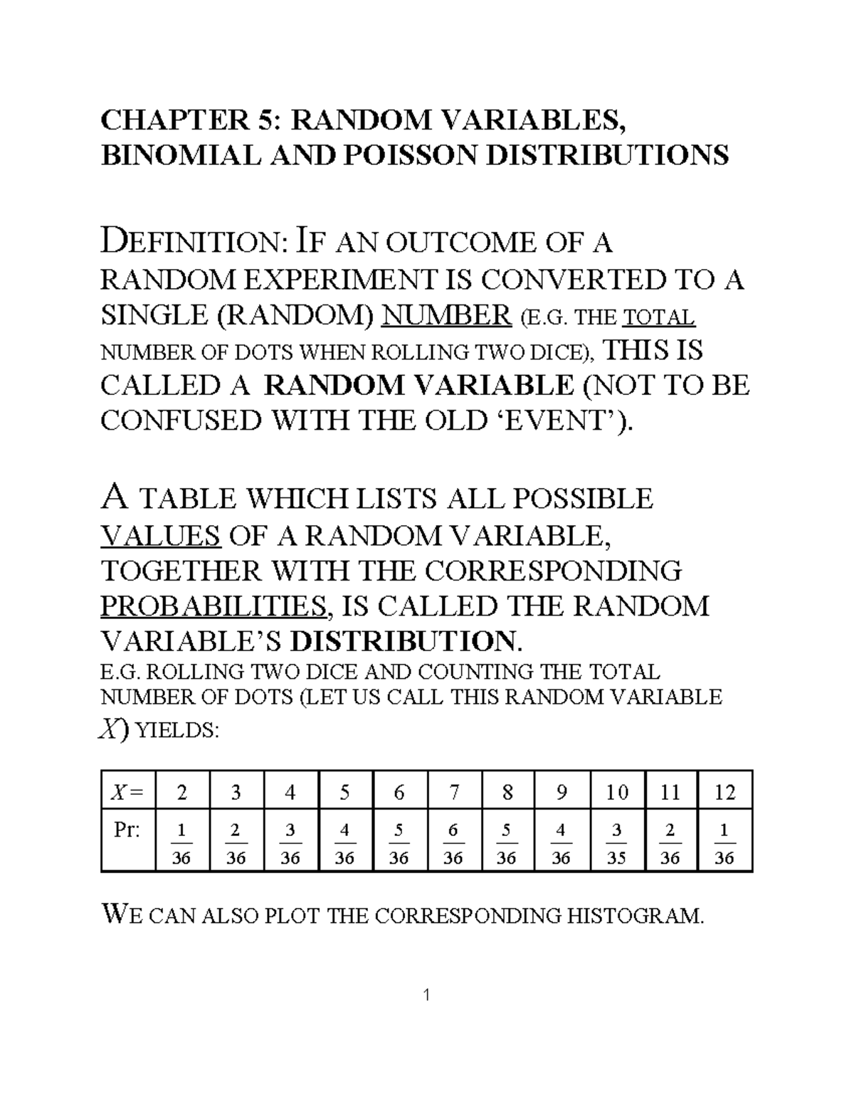 Chapter 5 - Random Variables, binomial and poisson distributions ...