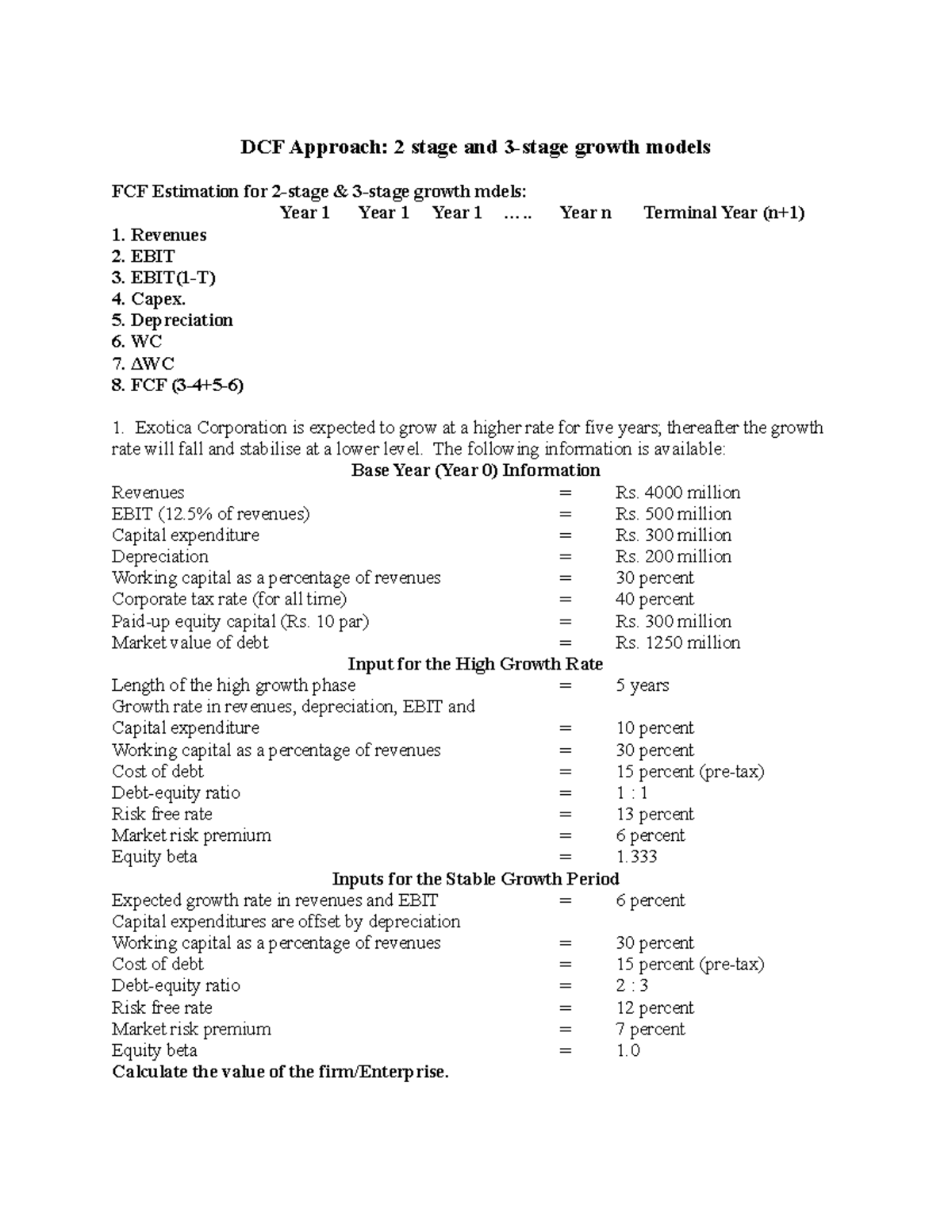 Dcf 2&3 stage grwoth model - DCF Approach: 2 stage and 3-stage growth ...