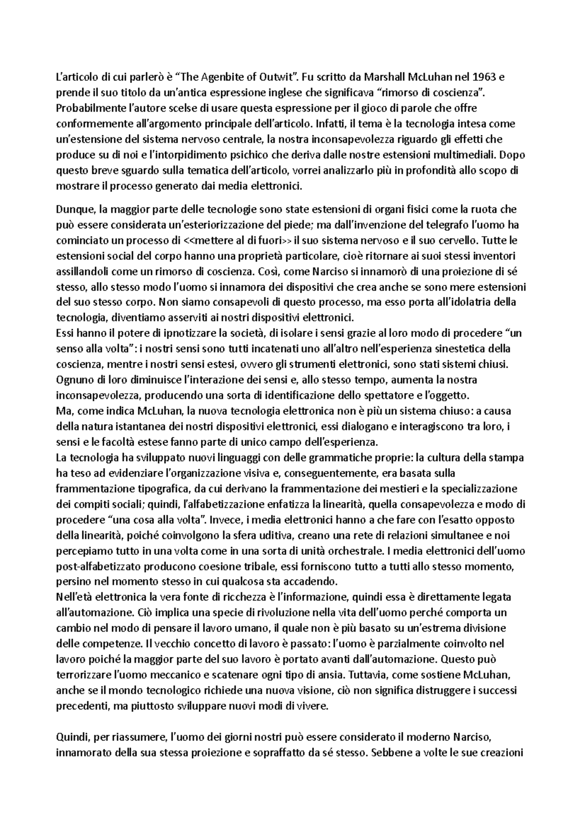 The Agenbite of Outwit - traduzione oral presentation - L’articolo di ...