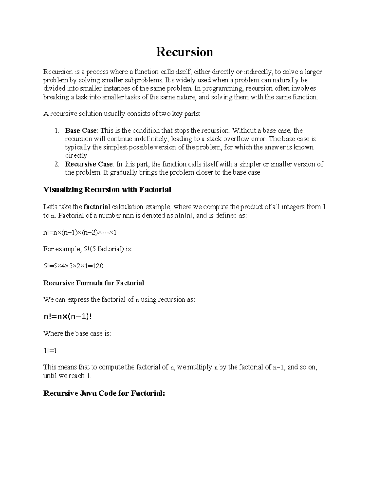 Recursion Lab Work Recursion Recursion Is A Process Where A