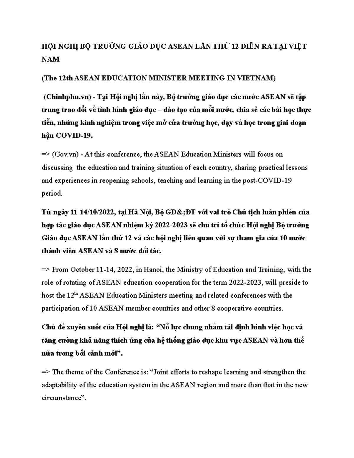 Homework 3 - Bài tập về nhà của môn VE Translation - HỘI NGHỊ BỘ TRƯỞNG ...