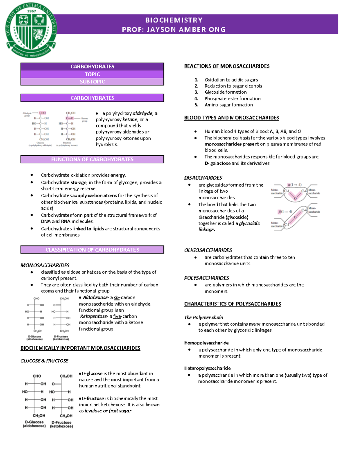 Carbohydrates- Trans-CHEM123 - PROF: JAYSON AMBER ONG CARBOHYDRATES ...