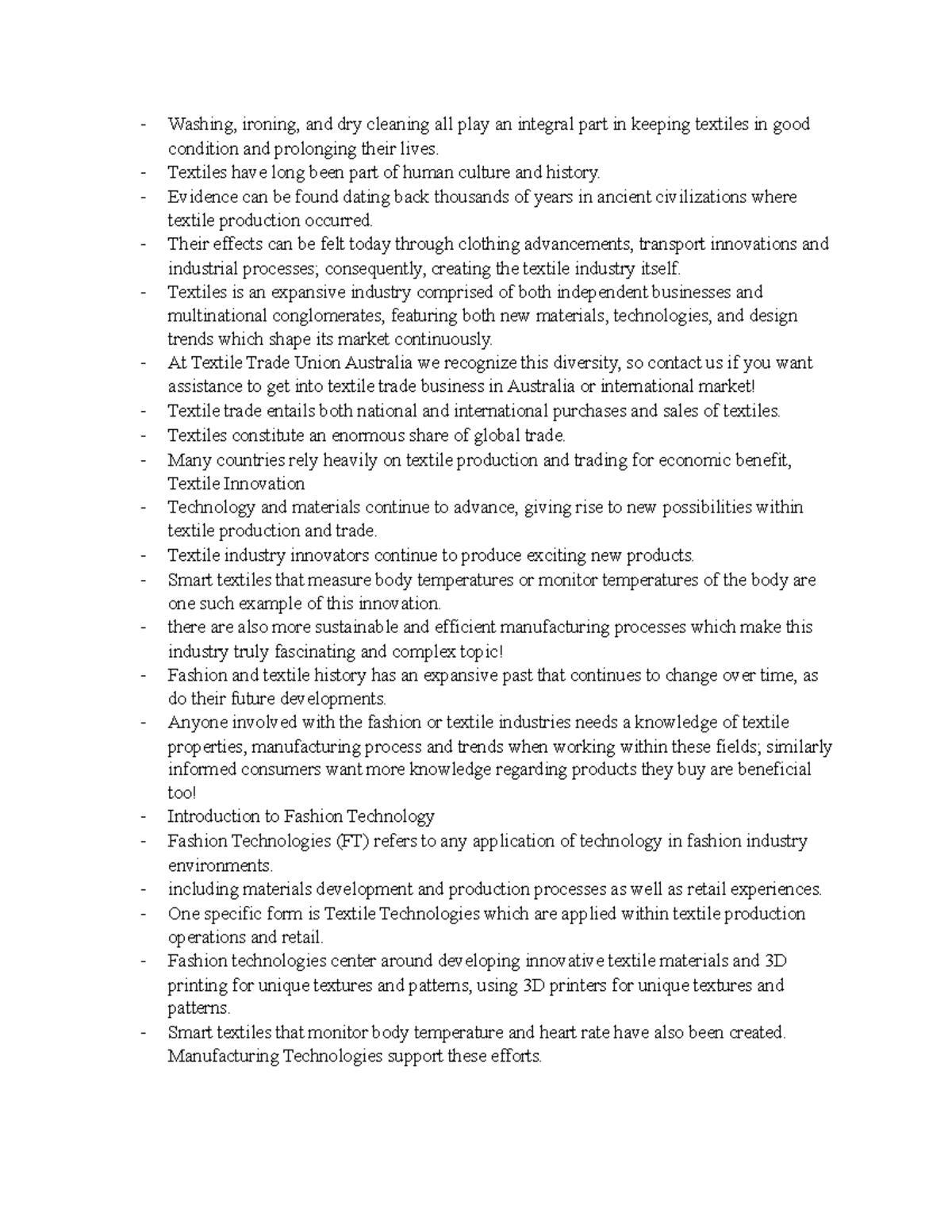 FTT 110 Notes 4 - global textile and fashion industry; an overview of ...