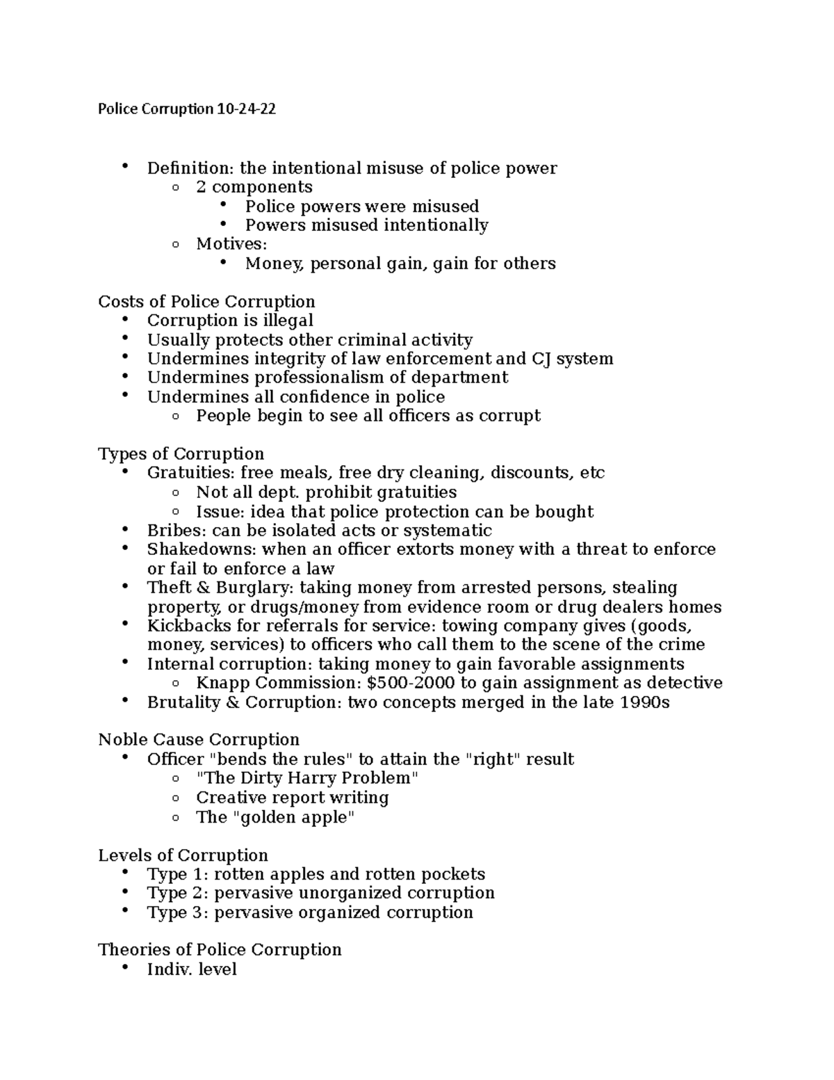 Police Corruption - prohibit gratuities o Issue: idea that police ...