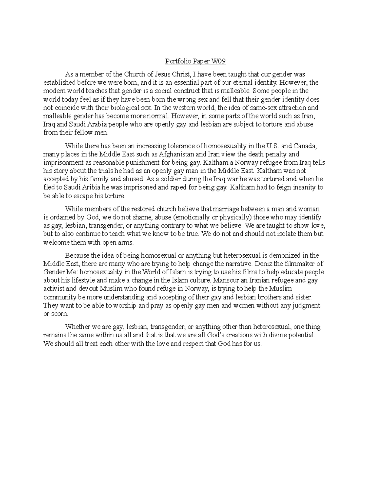 Portfolio Paper W09 - Portfolio Paper W As a member of the Church of ...