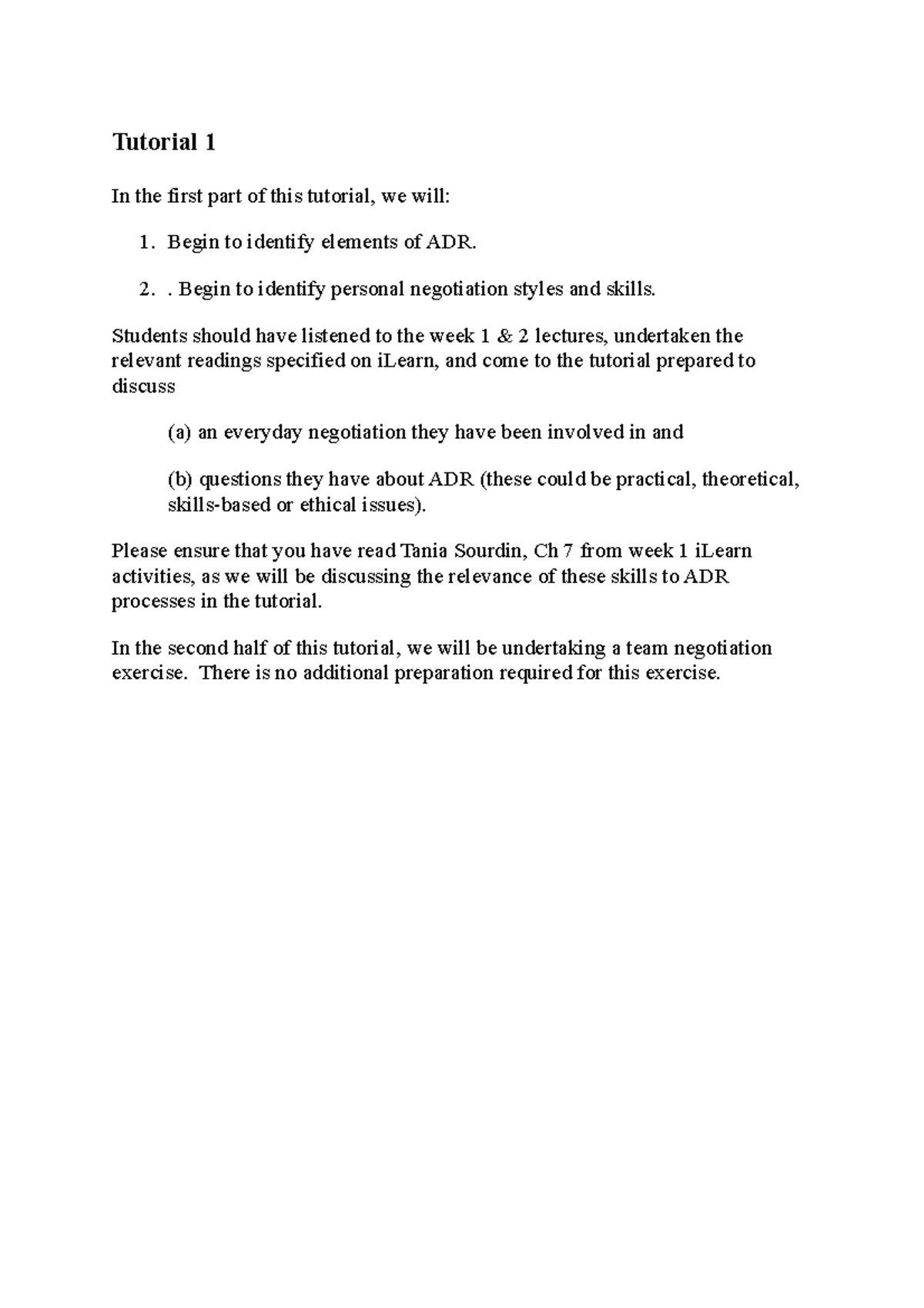 Dispute Resolution Tut 1 instructions docx - Tutorial 1 In the first ...