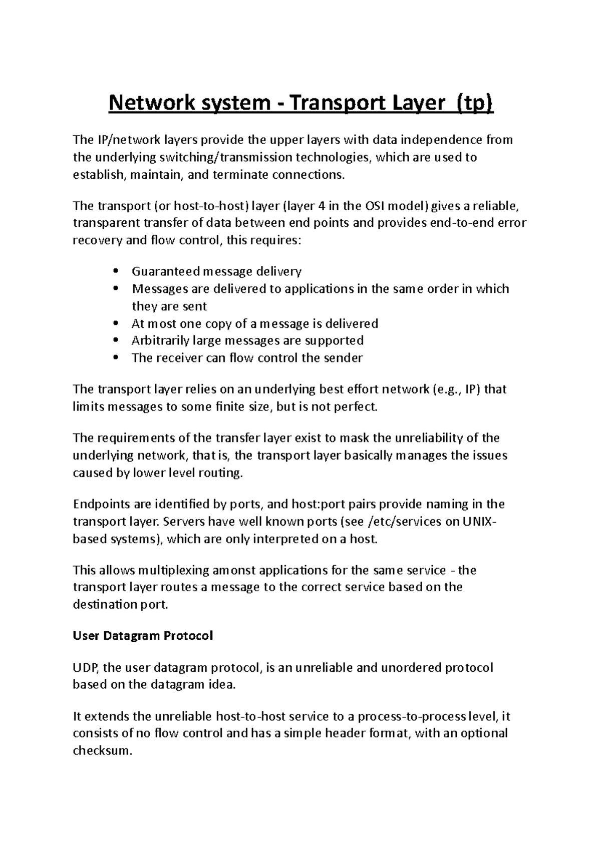 Network system - Transport Layer (tp) - The transport (or host-to-host ...