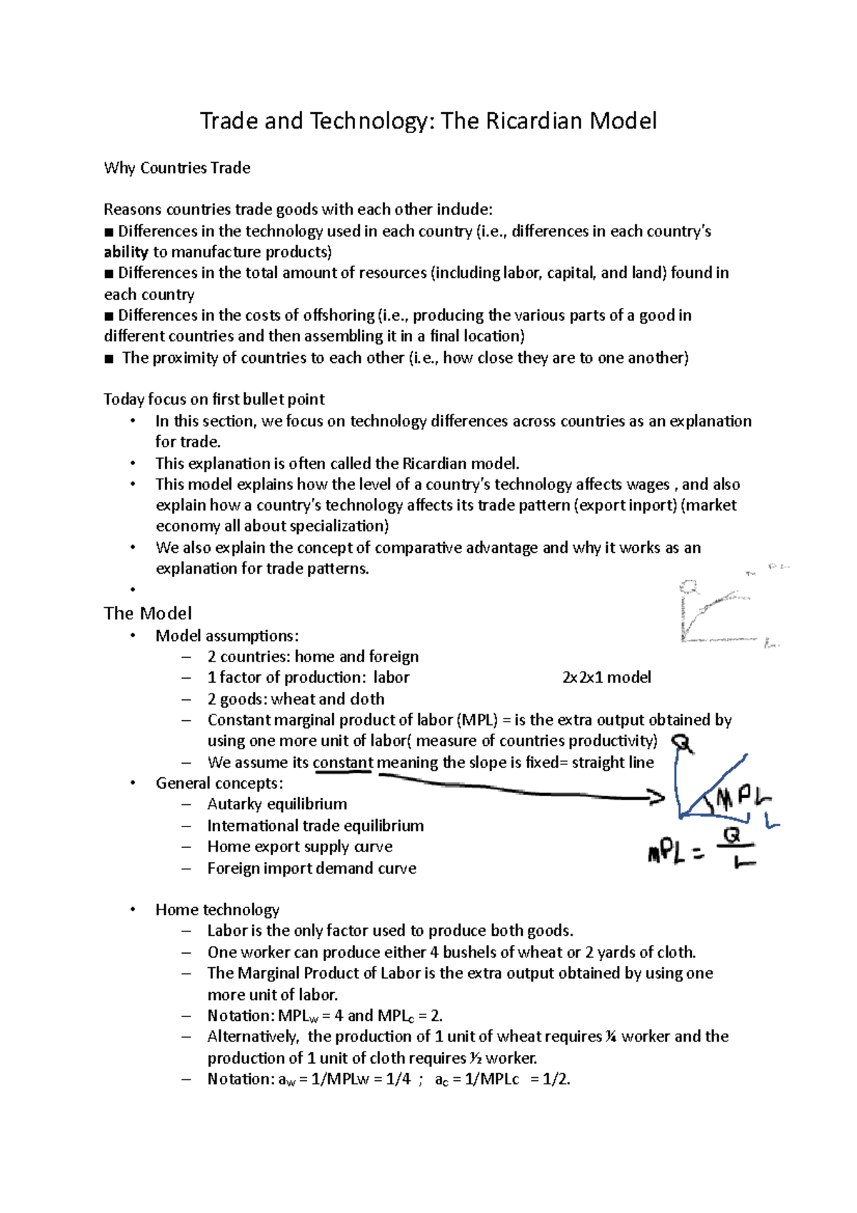 Trade and Technology - notes on the Ricardian model - Trade and ...