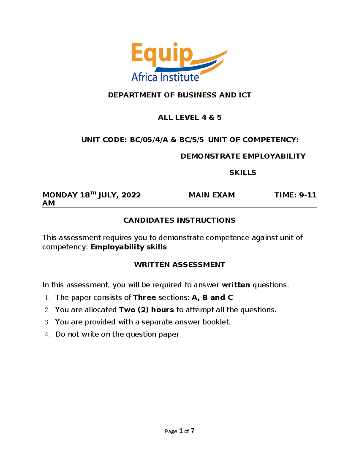 Employability Level 4 & 5 - DEPARTMENT OF BUSINESS AND ICT ALL LEVEL 4 ...