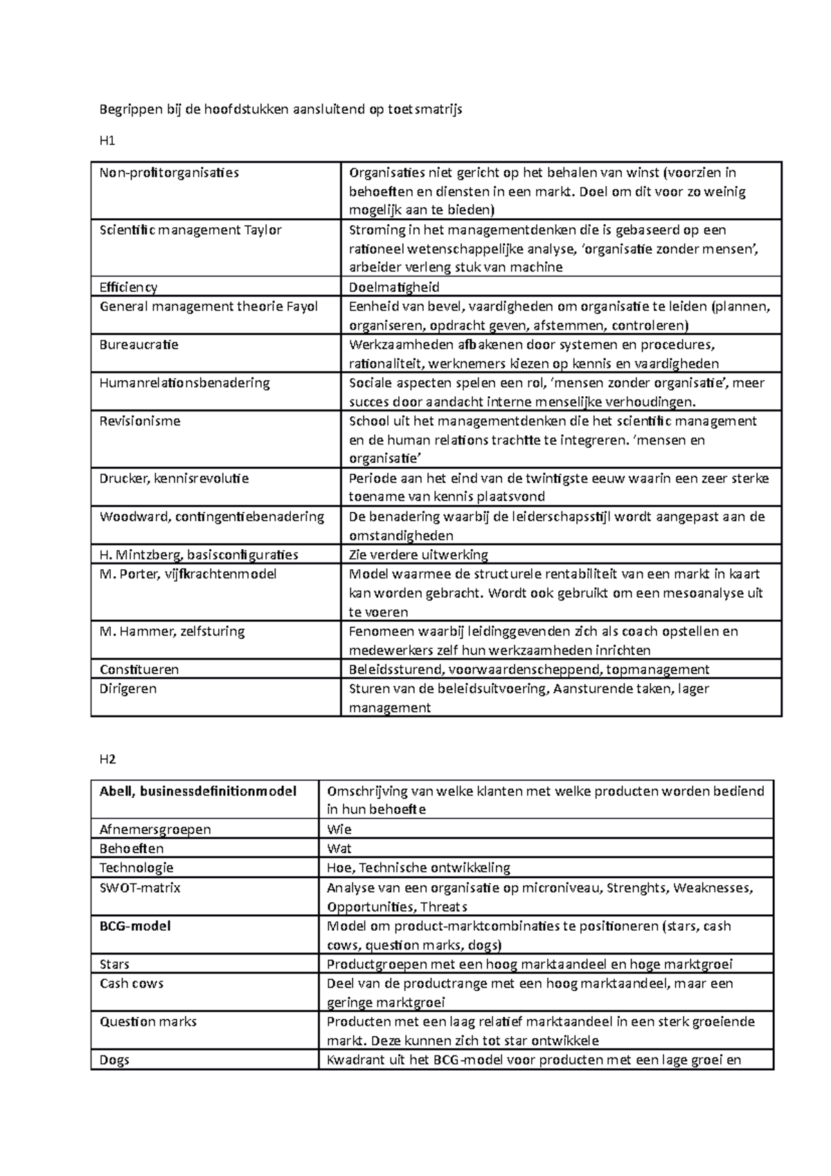 Begrippen naar toetsmatrijs organisatiekunde - Begrippen bij de ...