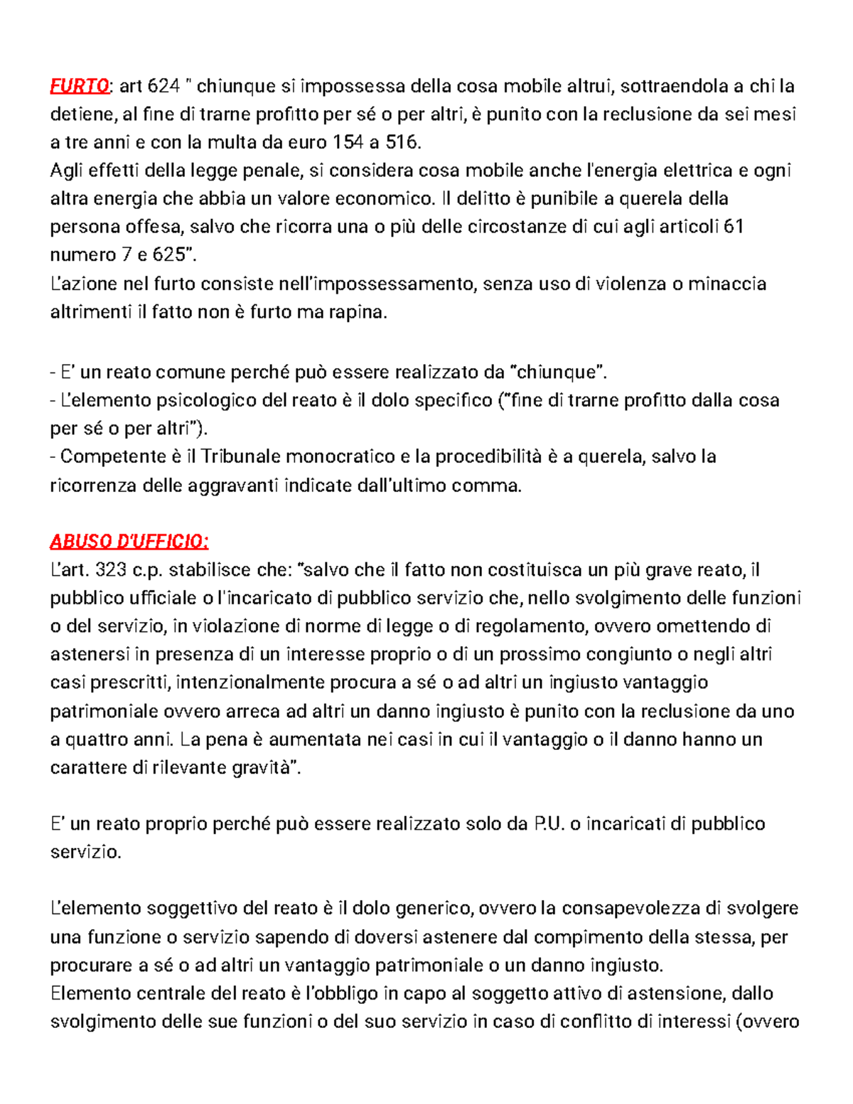 Penale Aperte Finale - FURTO: art 624 " chiunque si impossessa della ...