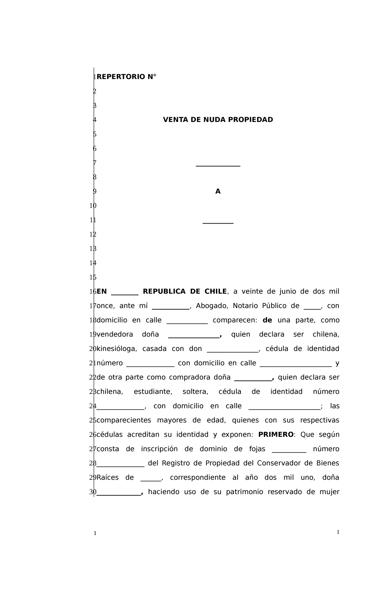 Venta DE NUDA Propiedad 2 - REPERTORIO N° VENTA DE NUDA PROPIEDAD _____________ A _________ EN ...