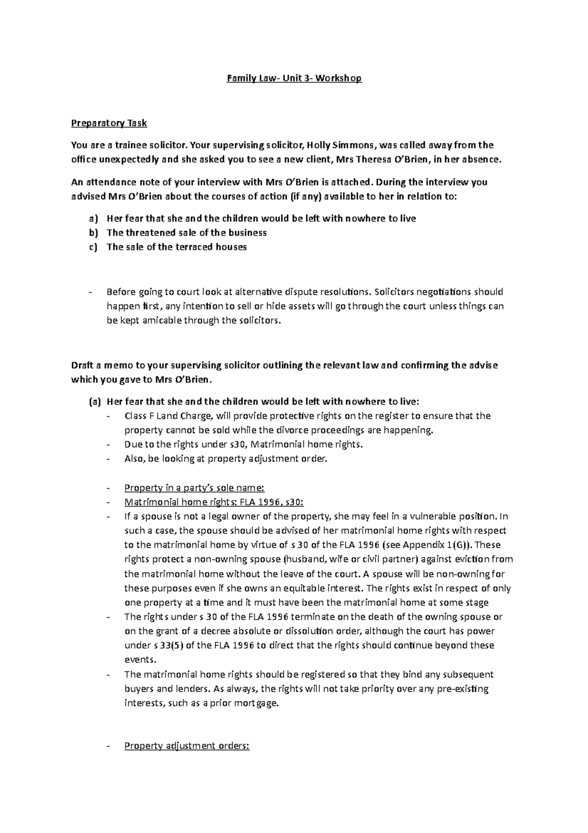 Family Law- Unit 3- Workshop - Family Law- Unit 3- Workshop Preparatory ...