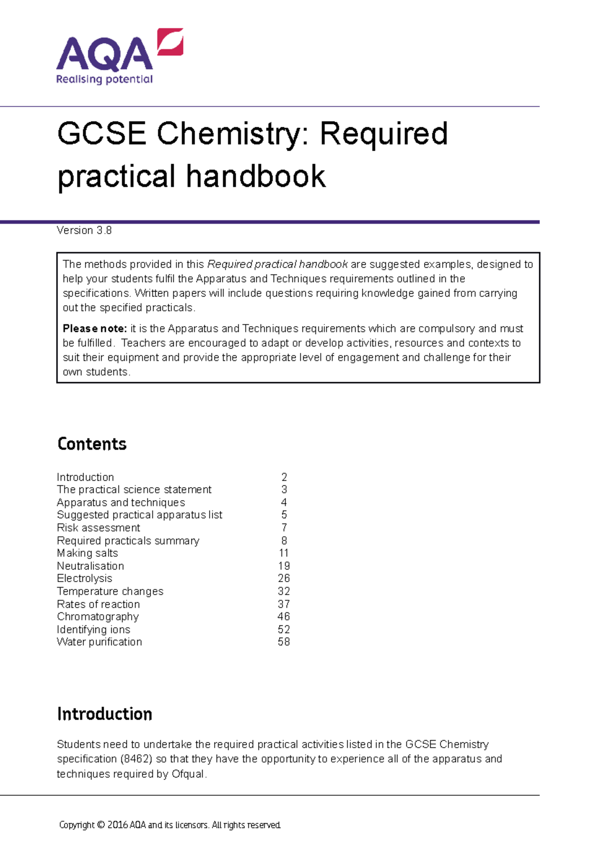 AQA 8462 Practicals HB - N/A - GCSE Chemistry: Required practical ...
