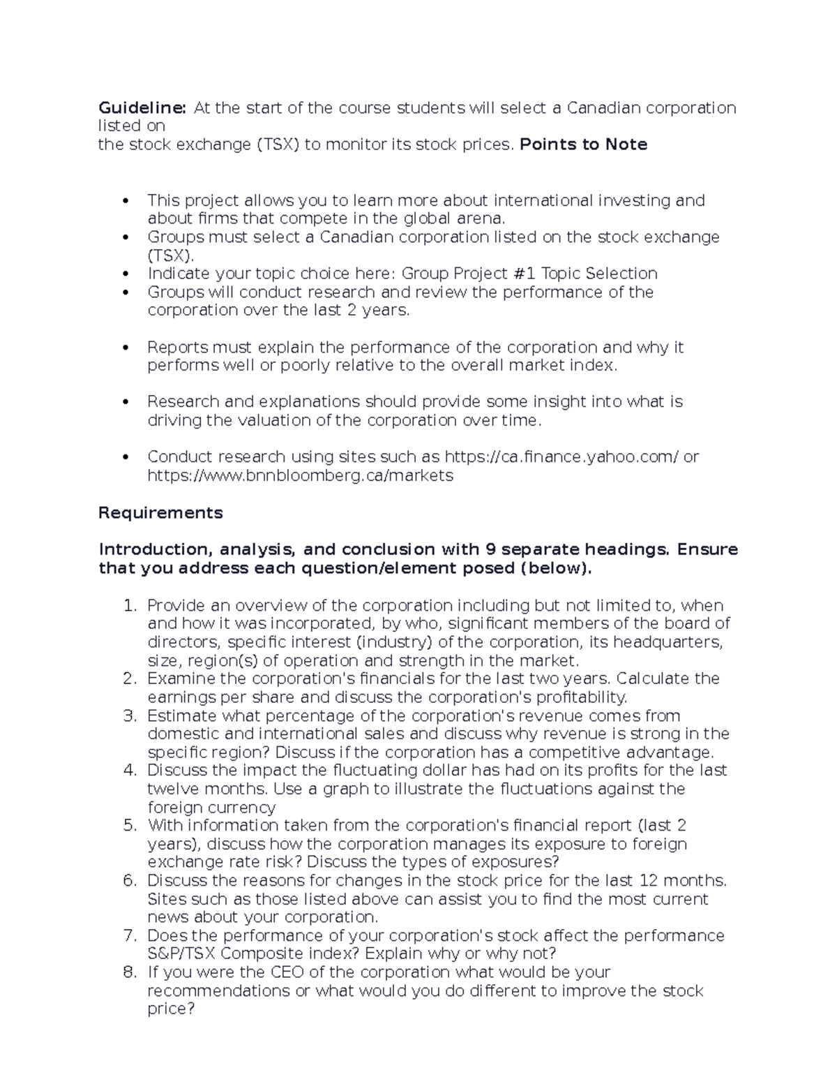 FInance - Explanation of the stocks - Guideline: At the start of the ...