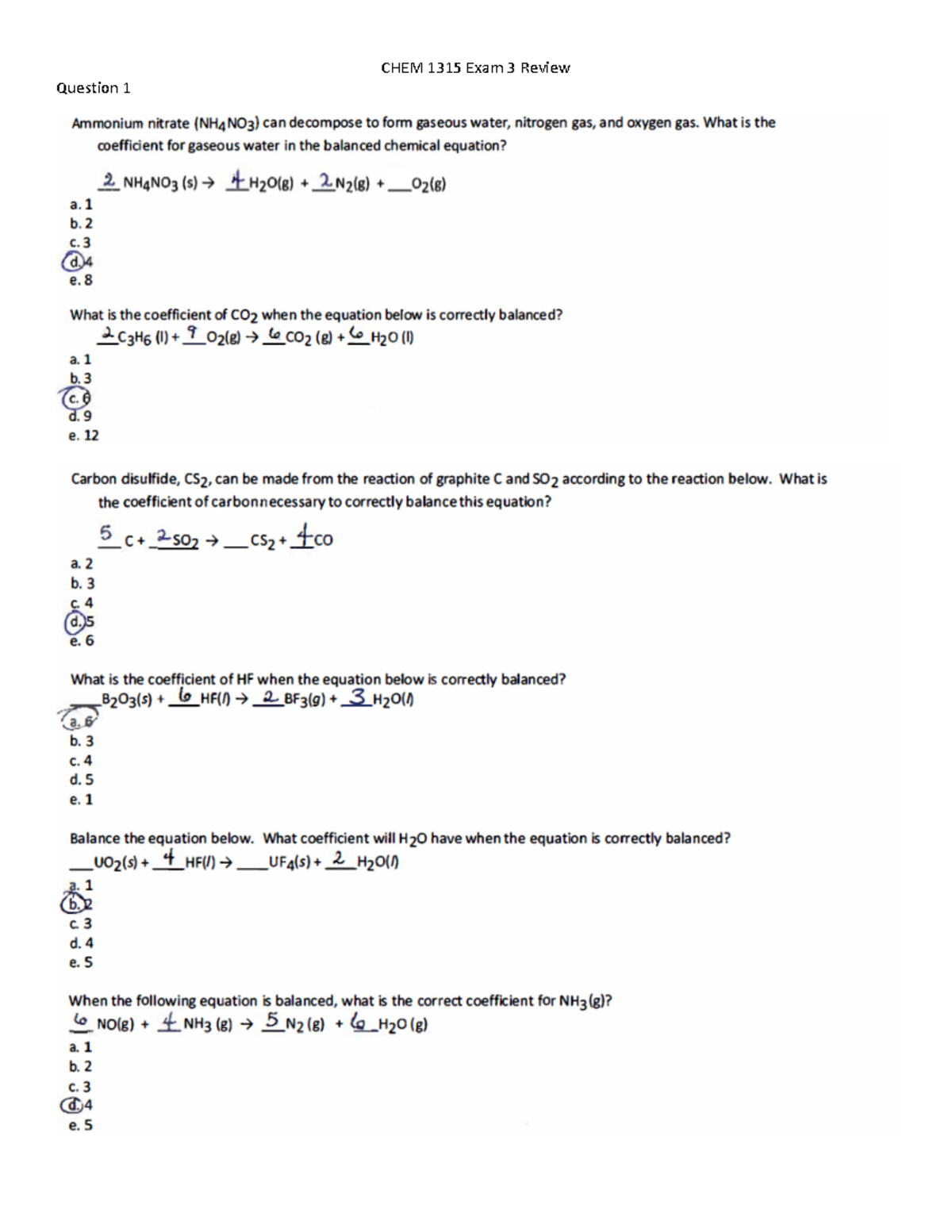 Exam 3 Canvas Review Solutions - CHEM 1315 - Question 10 A researcher ...