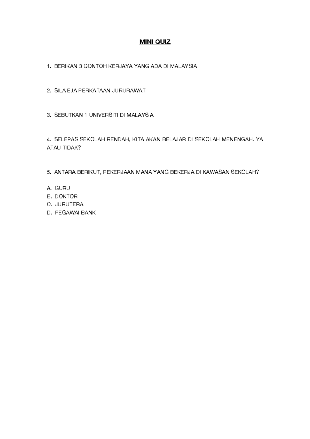 QUIZ DAN Wordsearch Minggu Kerjaya - Internship Kaunseling - MINI QUIZ ...