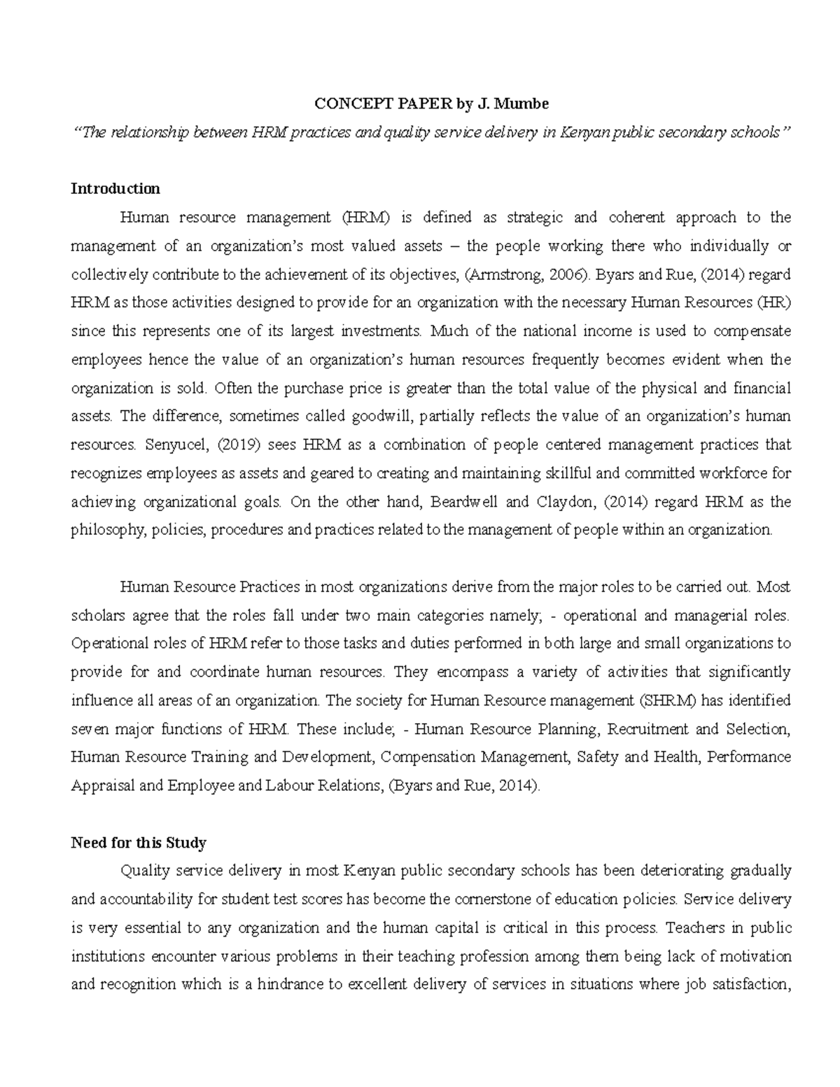 Concept Paper - CONCEPT PAPER by J. Mumbe “The relationship between HRM ...