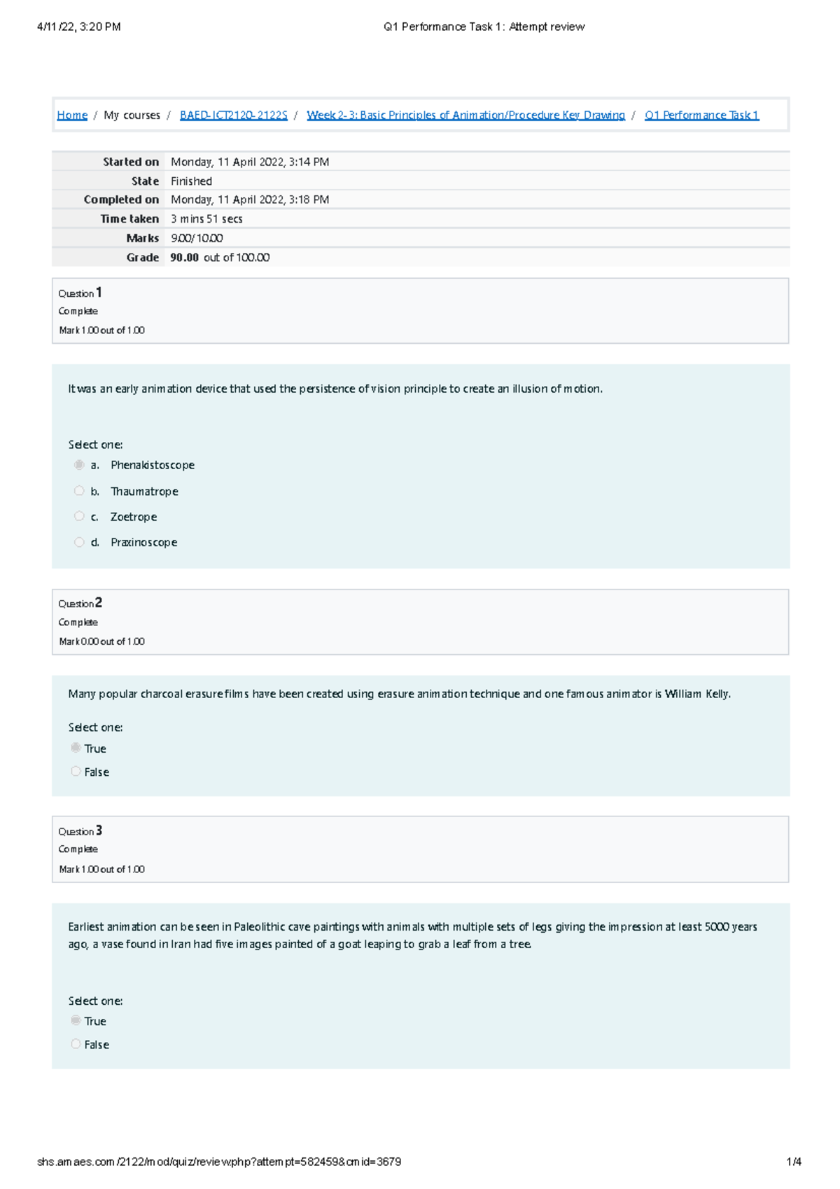 ICT2120 Animation ( NC II) Part 1 Q1 Performance Task 1 Attempt review ...
