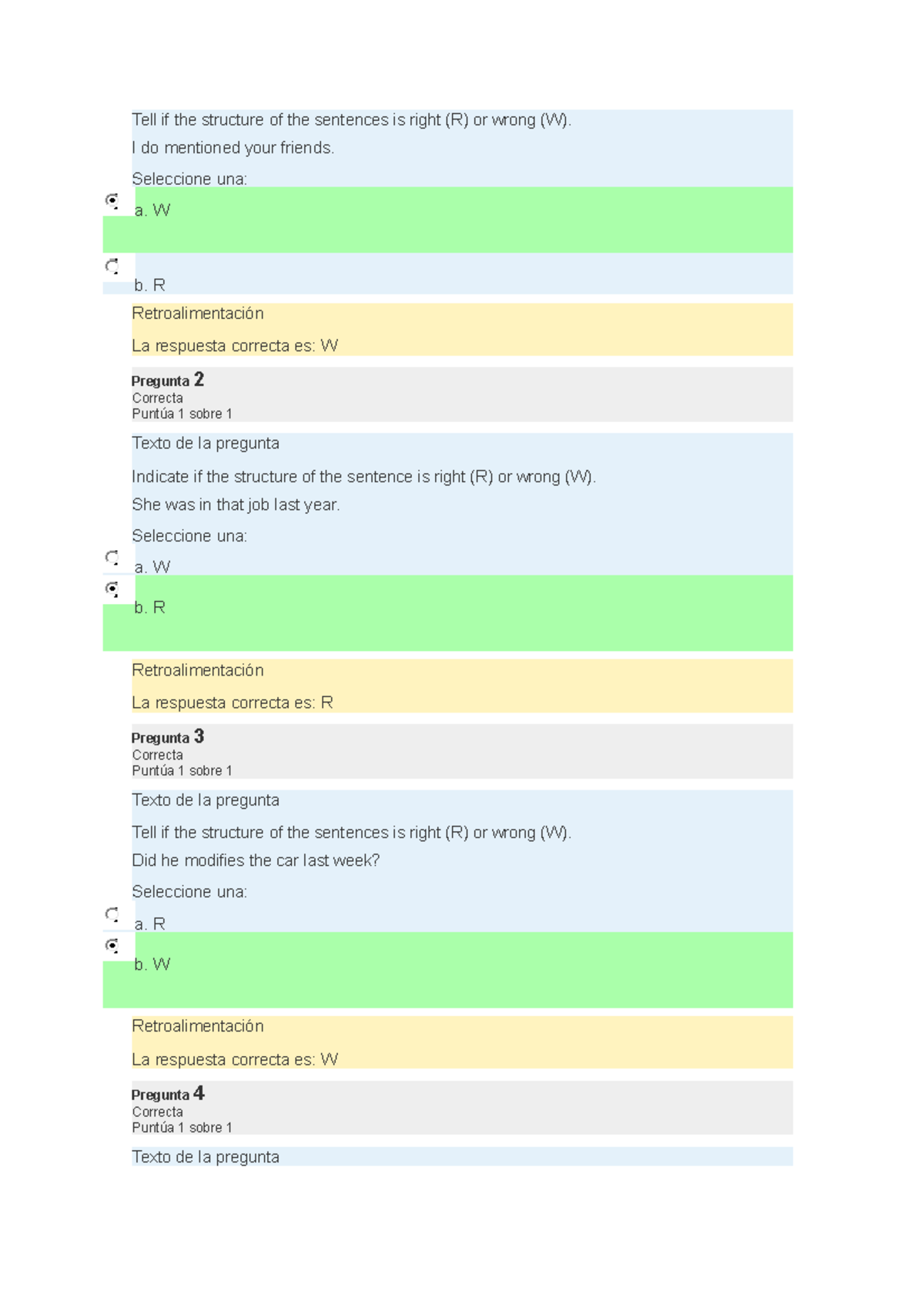 Assignment 1 Questionnaire U1 - Tell if the structure of the sentences ...